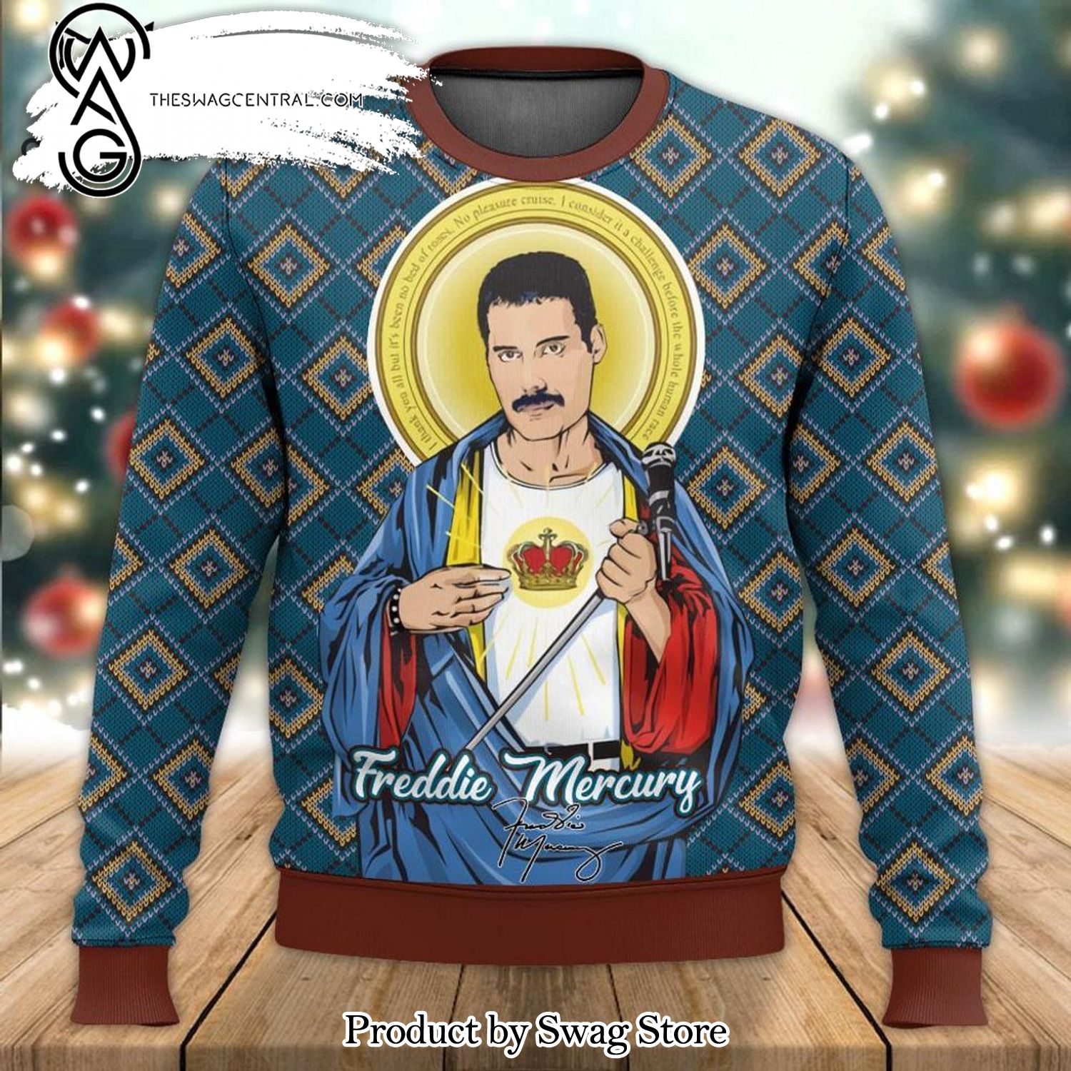 Freddie Mercury Portrait Caro Design Ugly Christmas Sweater